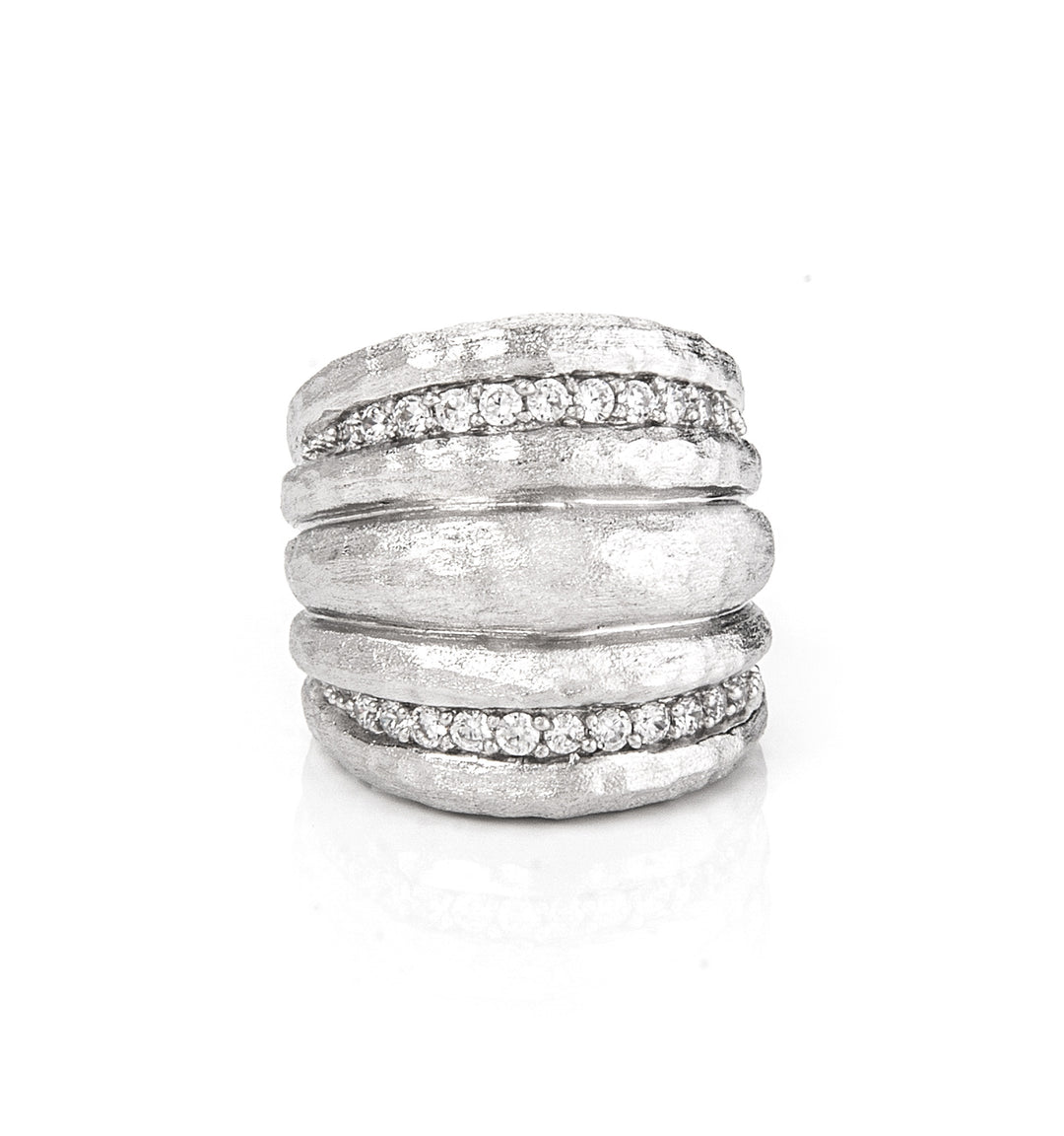 Simulated Diamond Hammered Wide Band Rhodium Ring – Rivka Friedman Jewelry