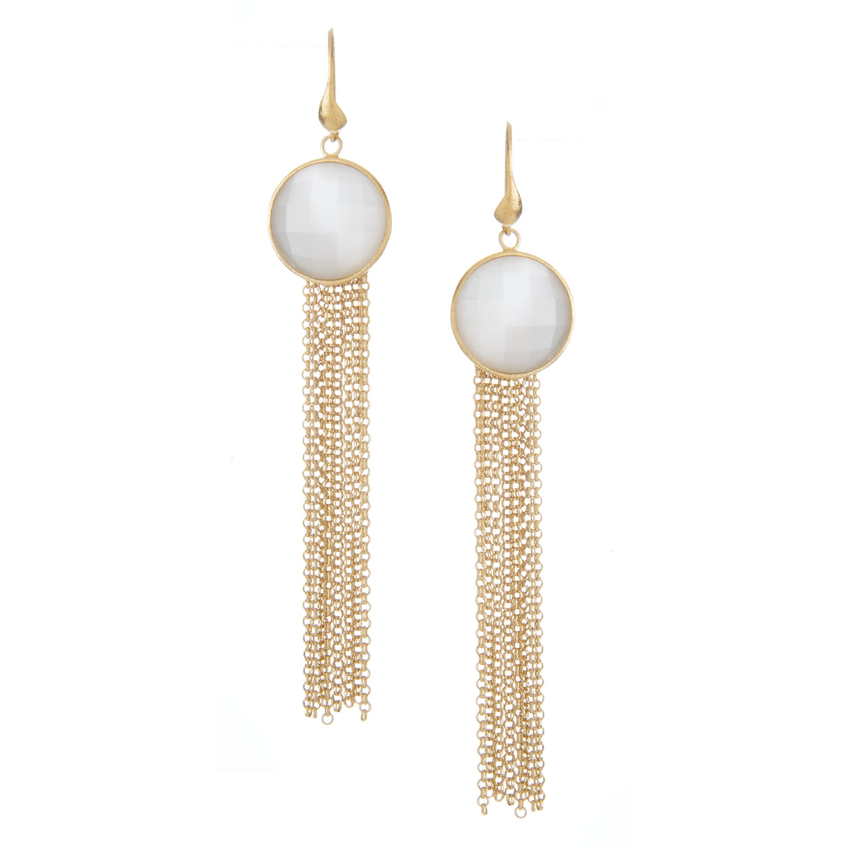 Cat's Eye White Crystal Fringe Dangle Earrings - Closeout – Rivka ...